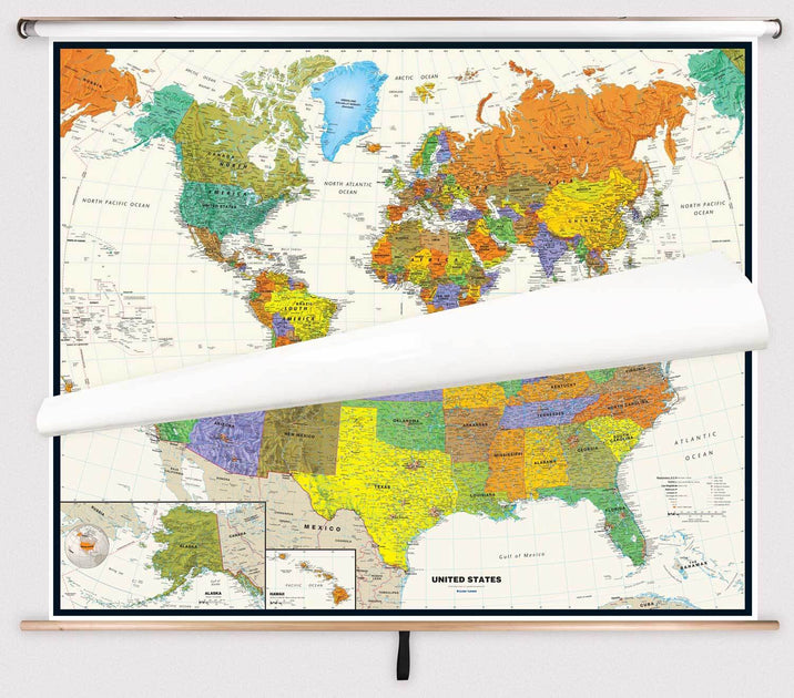 Contemporary US and World Map Classroom Pull Down 2 Map Bundle – Texas ...