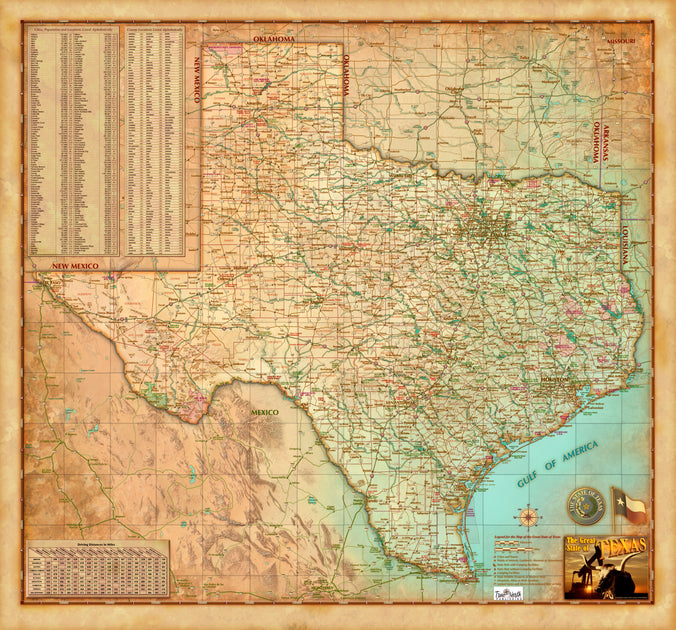 Antiqued Texas Wall Map by Compart – Texas Map Store