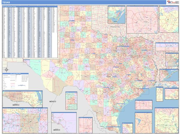 Colorcast Style Texas Wall Map by Market Maps – Texas Map Store