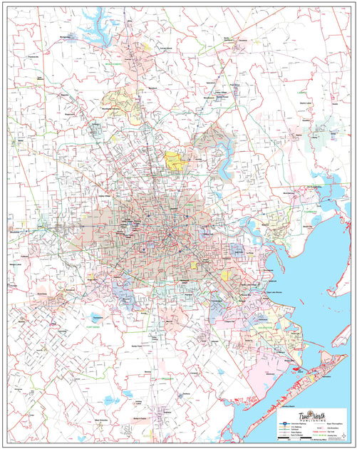 Houston Metro Area Major Arterial Wall Map by True North Publishing ...