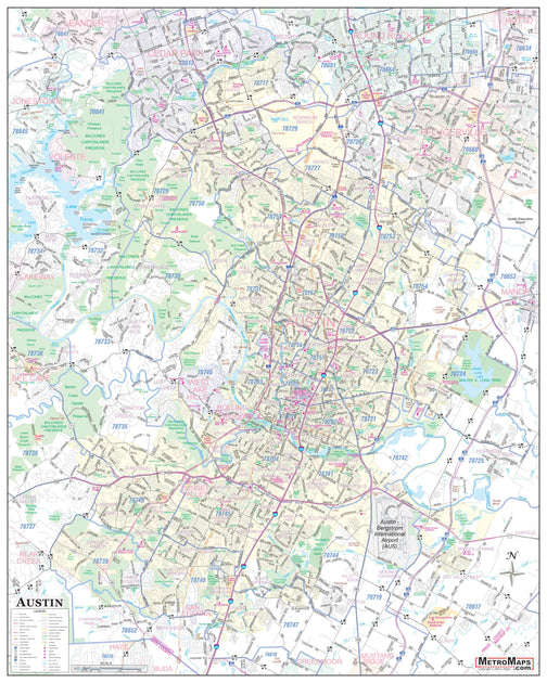 Austin Metro Area Major Arterial Wall Map by MetroMaps – Texas Map Store