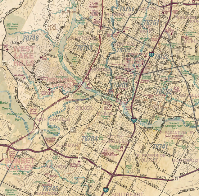 Austin Regional Major Arterial Wall Map by MetroMaps – Texas Map Store