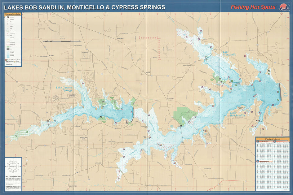 Lakes Bob Sandlin, Monticello & Cypress Springs Texas fishing map ...