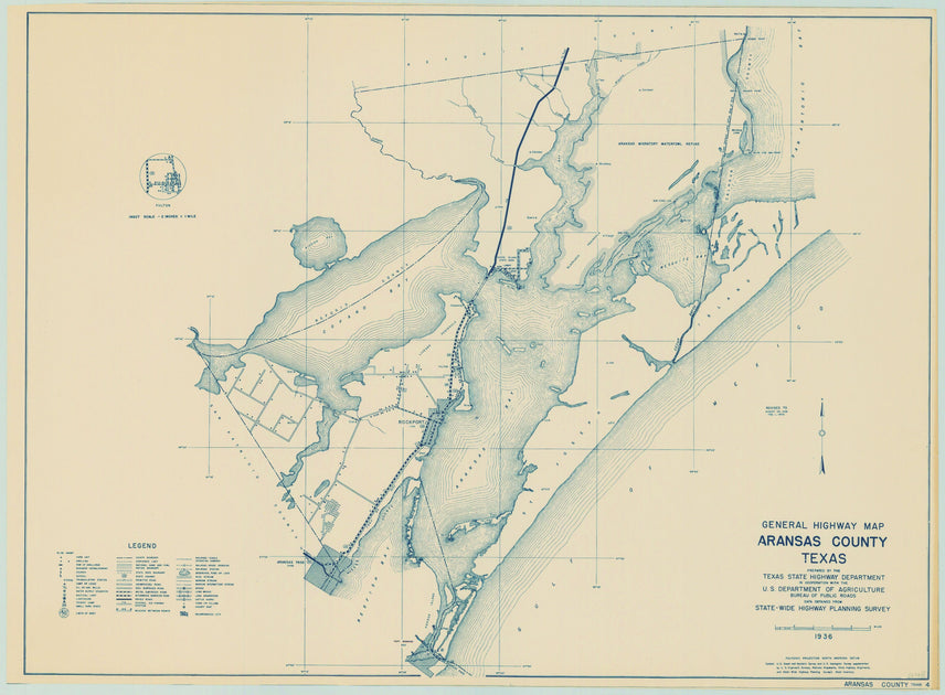Aransas County Texas Historical Map 1936 – Texas Map Store