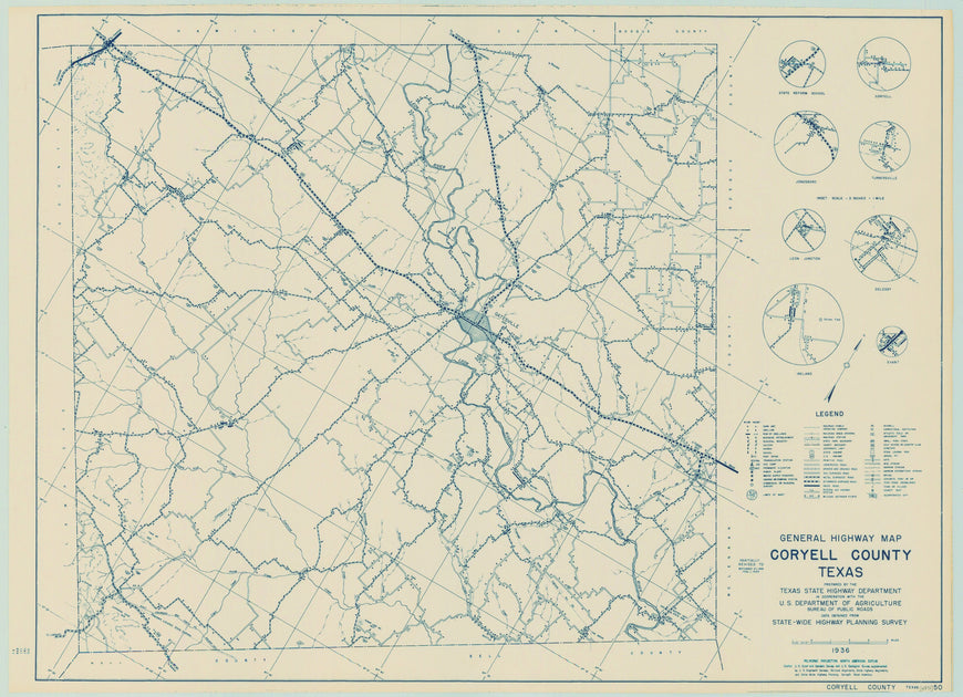 Coryell County Texas Historical Map 1936 – Texas Map Store