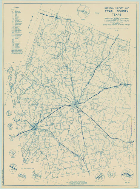 Erath County Texas Historical Map 1936 – Texas Map Store