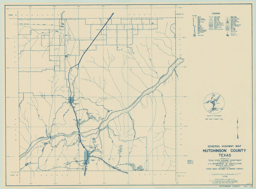 Hutchinson County Texas Historical Map 1936 – Texas Map Store