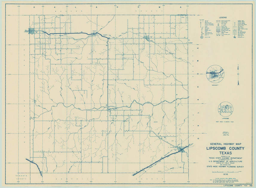 Lipscomb County Texas Historical Map 1936 – Texas Map Store