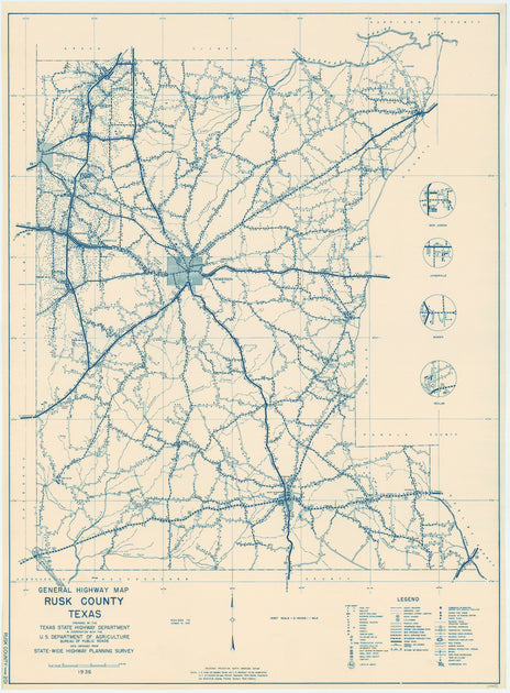 Rusk County Texas Historical Map 1936 – Texas Map Store