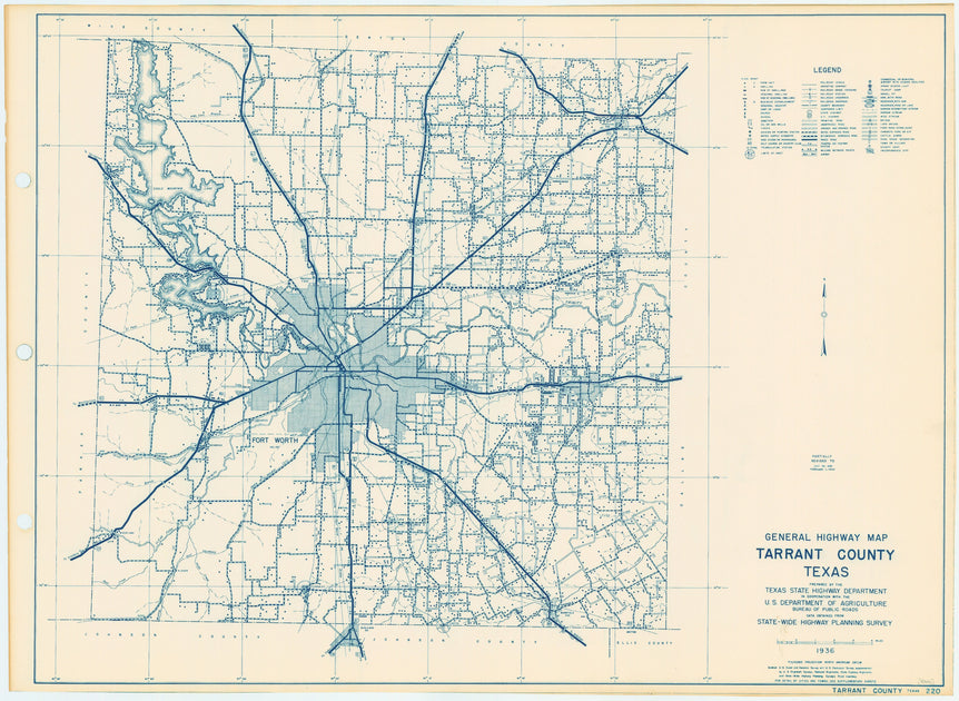 Tarrant County Texas Historical Map 1936 – Texas Map Store