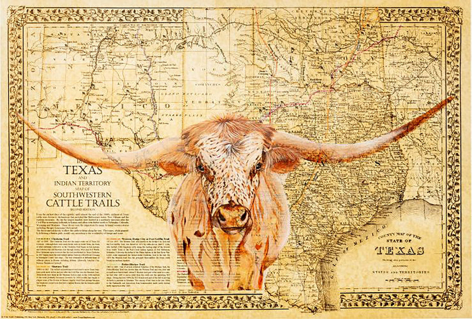 1876 Cattle Trails Map - Longhorn Edition – Texas Map Store