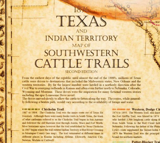 1876 Cattle Trails Map - Longhorn Edition – Texas Map Store