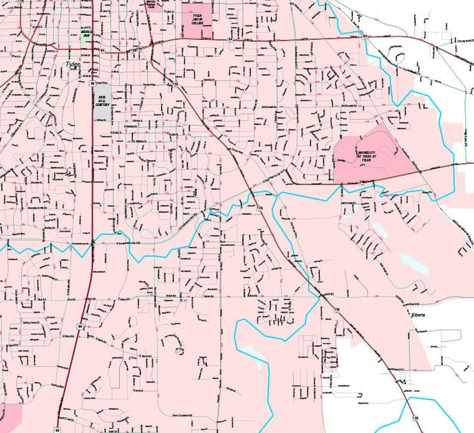 Premium Style Wall Map of Tyler by Market Maps – Texas Map Store