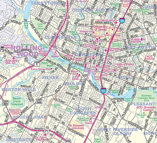 Austin Metro Area Major Arterial Wall Map by MetroMaps – Texas Map Store